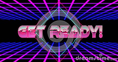 Animation of Get Ready Text Over Neon Lines and Grid Stock Video ...