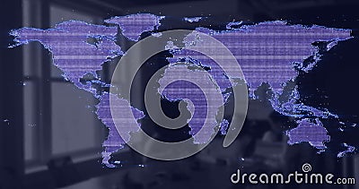 Animation of Glitch Effect Over World Map Against Empty Office Stock ...