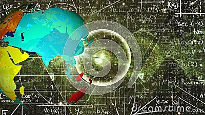 Animation of Globe, Lights, Shapes and Math Formulas on Black ...