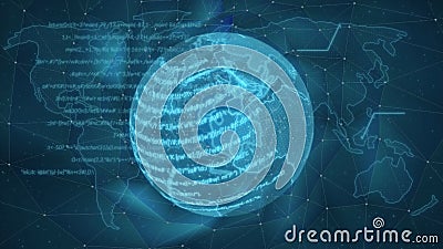 Animation of Globe with World Map and Data Over Digital Space with ...