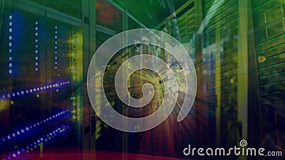 Animation of Glowing Cube Over Server Room Stock Footage - Video of ...