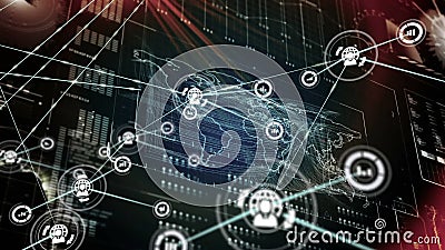 Animation of Icons Connected with Lines, Globe Over Infographic ...