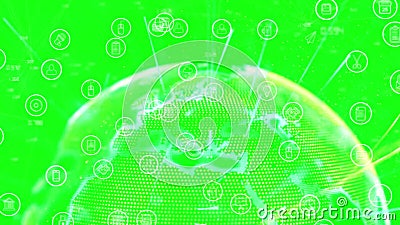 Animation of Icons Over Globe on Green Background Stock Video - Video ...