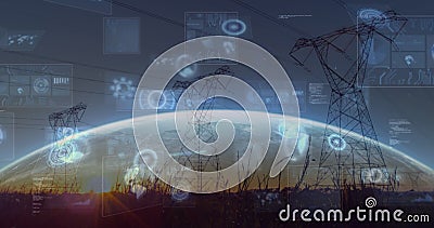 Animation of Infographic Interface and Low Angle View of Electricity ...