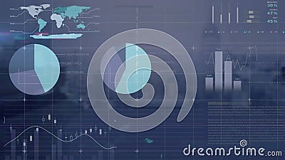 Animation of Infographic Interface Over Modern City through Glass ...