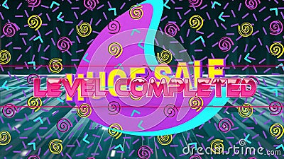 Animation of Level Completed Text between Lines Against Abstract ...