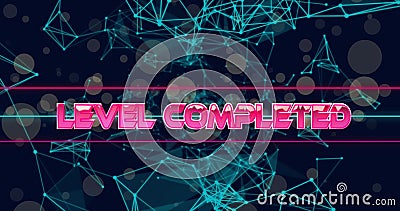 Animation of Level Completed Text Over Network of Connections and Spots ...