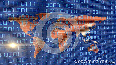 Animation of Looping Binary Codes Over Lens Flares and Map Against Abstract Background Stock ...