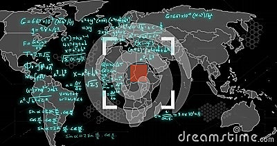 Animation of Mathematical Equations Over Scope Scanning and World Map ...