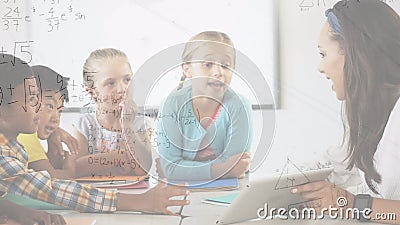 Animation of Mathematical Formulas Over Diverse Group of Students Stock ...