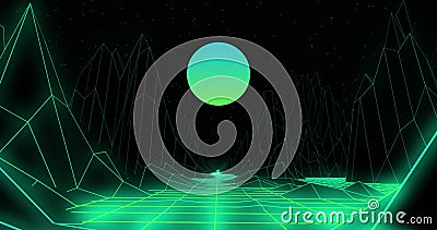 Animation of Metaverse with Digital Sun and Mountains on Black ...