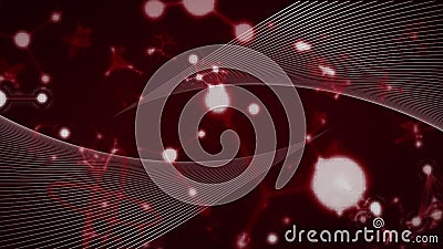 Animation of Molecules Over Moving Shapes on Red Background Stock Video ...