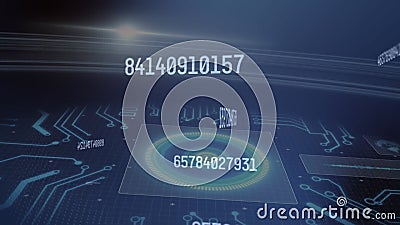 Animation of Multiple Changing Numbers Over Round Scanner and Microprocessor Connections Stock ...