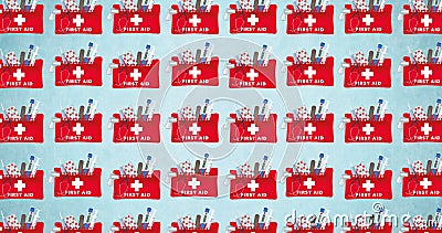 Animation of Multiple First Aid Kit Icons on Blue Background Stock ...
