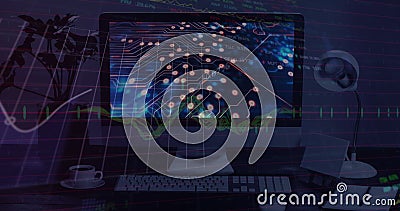 Animation of Multiple Graphs and Trading Boards Over Circuit Board ...