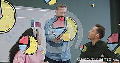 Animation of Multiple Pie Graph Icons Over Diverse Colleagues ...