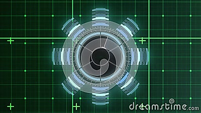 Animation of Neon Round Scanner Spinning Over Grid Network Against ...
