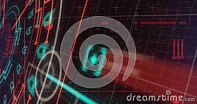 Animation of Neon Shapes Over Diverse Data on Digital Screen Stock ...