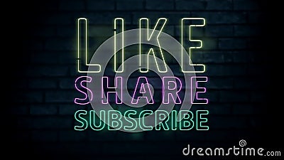 Animation of Neon Style Words Like Share and Subscribe Flickering on ...
