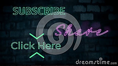 Animation of Neon Style Words Subscribe Share and Click Here Flickering ...