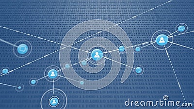 Animation of Network of Connection with Icons Over Blue Background with Binary Code Stock Video ...