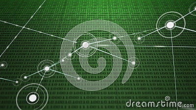Animation of Network of Connection with Icons Over Green Background with Binary Code Stock ...
