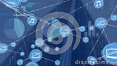 Animation of Network of Connections with Digital Icons Statistics and ...