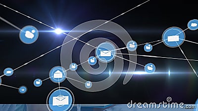 Animation of Network of Connections with Envelope Icons on Purple ...