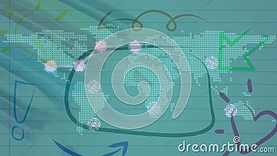 Animation of Network of Connections with World Map and Drawings Stock ...