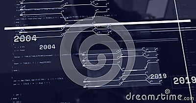 Animation of Numbers, Circuit Board Patterns, Computer Language, Midsection of Man Working on ...
