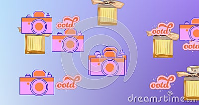 Animation of Ootd Text Perfume and Camera Repeated on Blue Background ...