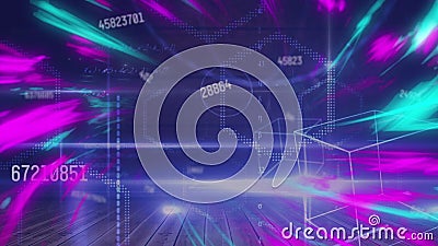 Animation of Pink and Blue Light Trails with Network and Data ...