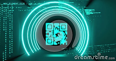 Animation of Qr Code in Illuminated Circular Tunnel Over Programming Language Stock Footage ...