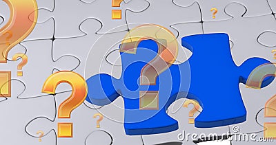 Animation of Question Marks and Blue Puzzle Over White Puzzle ...