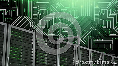 Mainframe Computers and Glowing Green Circuit Board Stock Video - Video ...