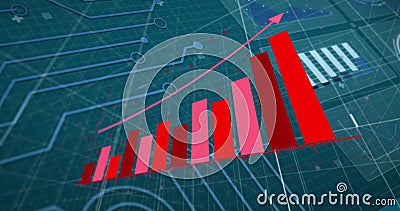 Animation of Red Graph Over Motherboard, Charts and Data Processing ...
