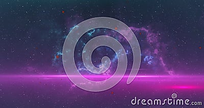 Animation of Red Spots Floating and Purple Light Trails Against Space ...