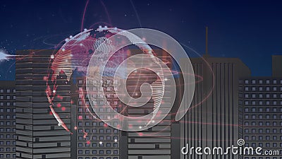 Animation of Rotating Globe with Glowing Network of Connections Over ...