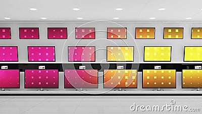 Animation of Rows of Television Sets with Glowing Pink and Orange ...