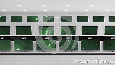 Animation of Rows of Television Sets in Store with Glowing Screens with ...
