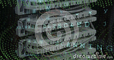 Animation of Scanning and Green Numbers Falling Over Computer Wires ...