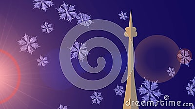 Animation of Snow Falling Over Light and Tower Over Violet Background ...