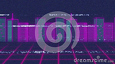 Animation of Static Effect Over 3d City Model Against Purple Background ...