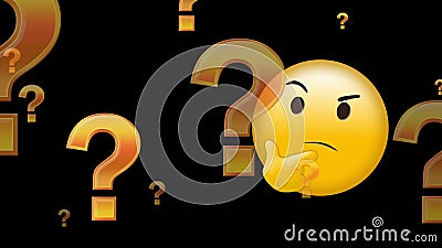 Animation of Thinking Emoji and Question Marks Floating Over Black ...