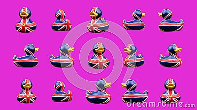 Rubber Ducks with Union Jack Flags Stock Footage - Video of turning ...
