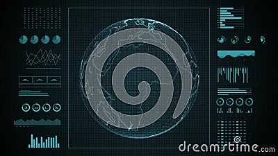 Animation of User Interface Hud. Globe World Moving on Technological ...