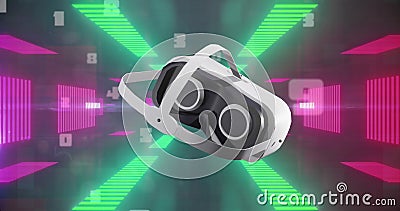 Animation of Vr Headset Over Neon Shapes and Data Processing Stock ...