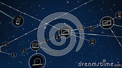 Animation of White Particles Falling Over Network of Digital Icons ...