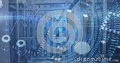 Animation of White Shapes and Numbers Over an Empty Server Room Stock ...