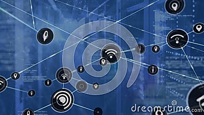 Animation of Wireless Network, Map Pin Icons Connecting with Lines ...